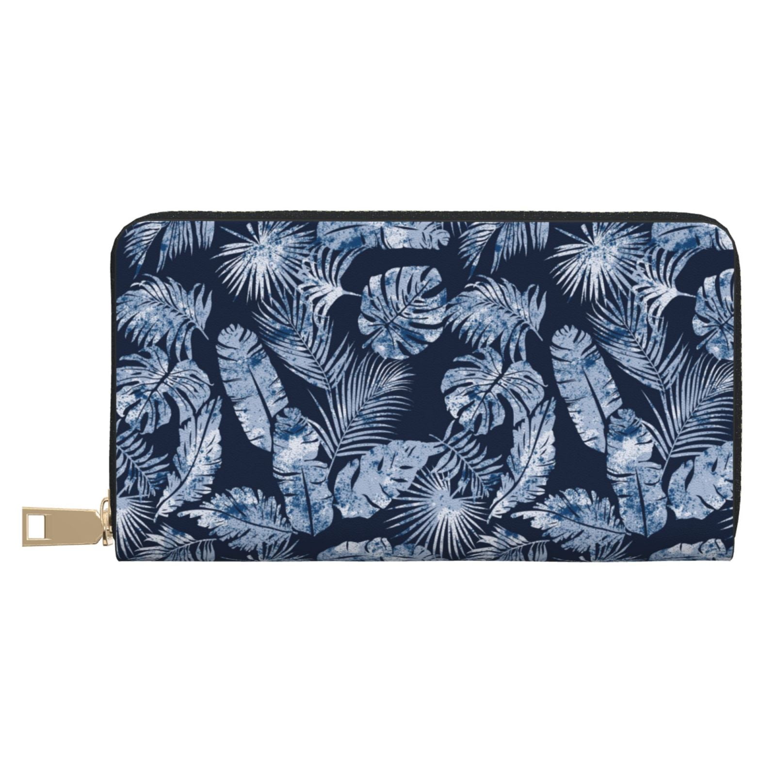 Blue Leaves Hawaiian Style Wallet Women, Leather Bifold Multi Card ...