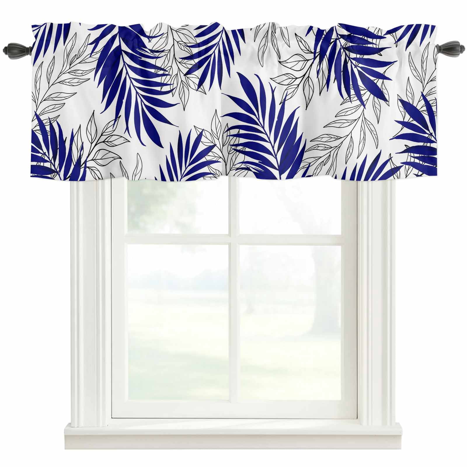 Blue Leaves Kitchen Valances for Windows, Small Valance Curtains Rod ...