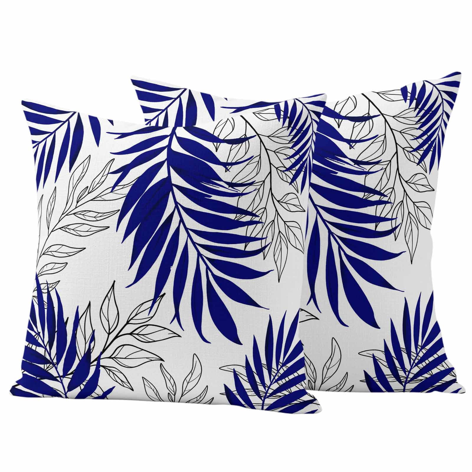 Blue Leaves Outdoor Pillow Covers 24"x24" Set of 2,Waterproof Throw ...