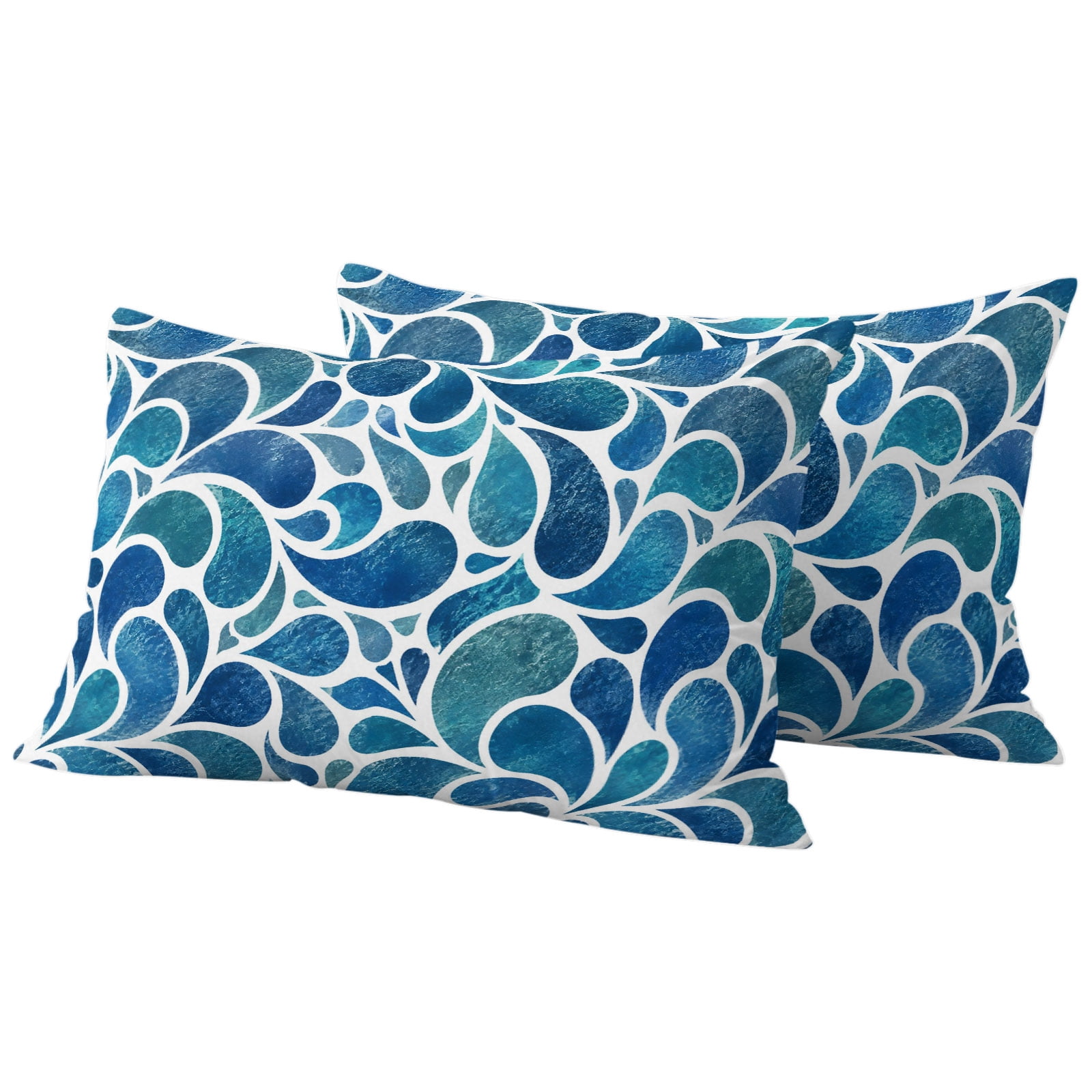 Blue Leaves Outdoor Waterproof Pillow Covers, Elegant Pastoral ...