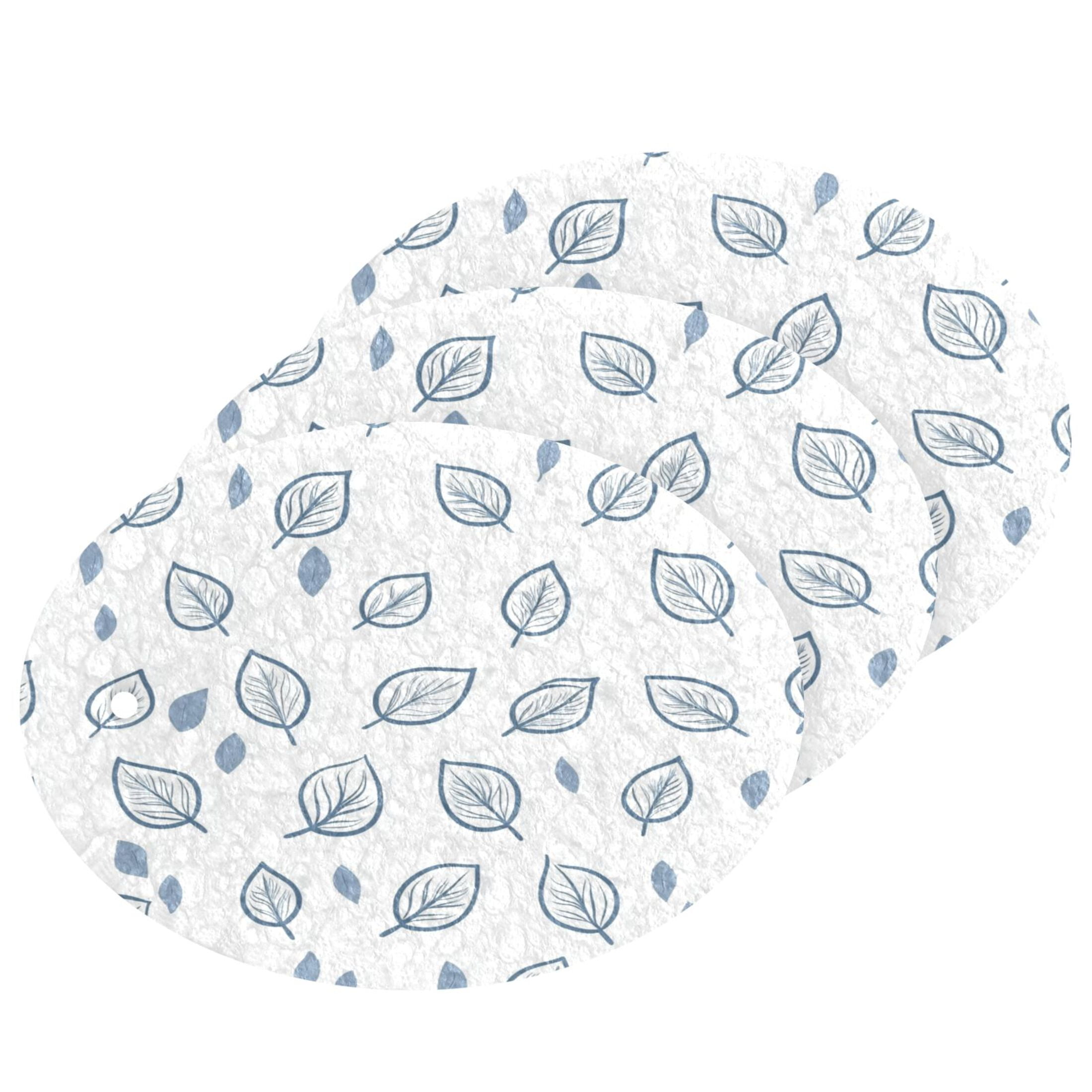 Blue Leaves Pattern 3 Pack Wood Pulp Dishwashing Sponges, Highly ...