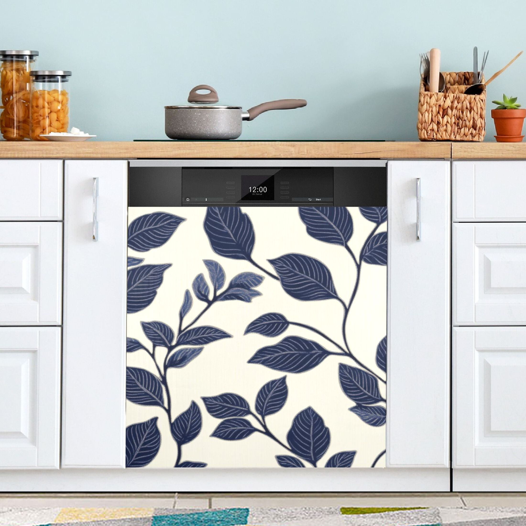 Blue Leaves Retro Style Dishwasher Magnet Refrigerator Magnetic Cover ...
