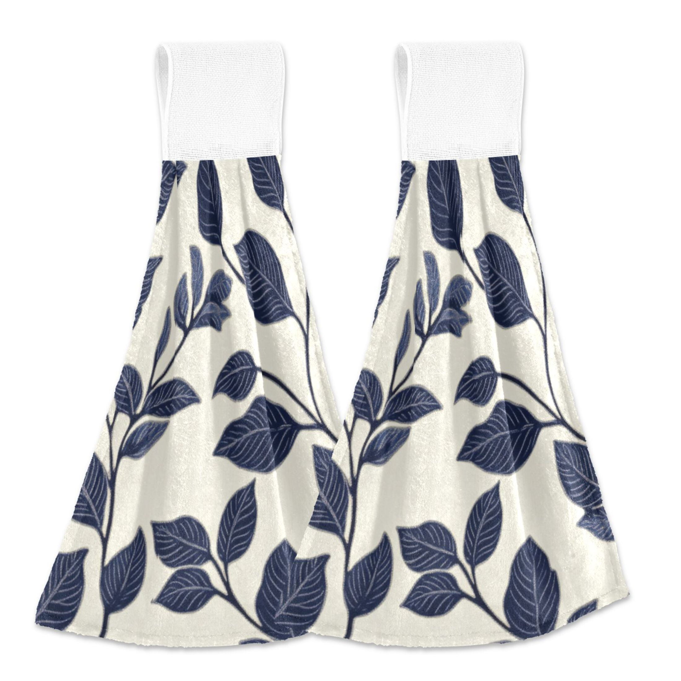Blue Leaves Retro Style Hanging Towels with Loop Hand Towels Nylon ...
