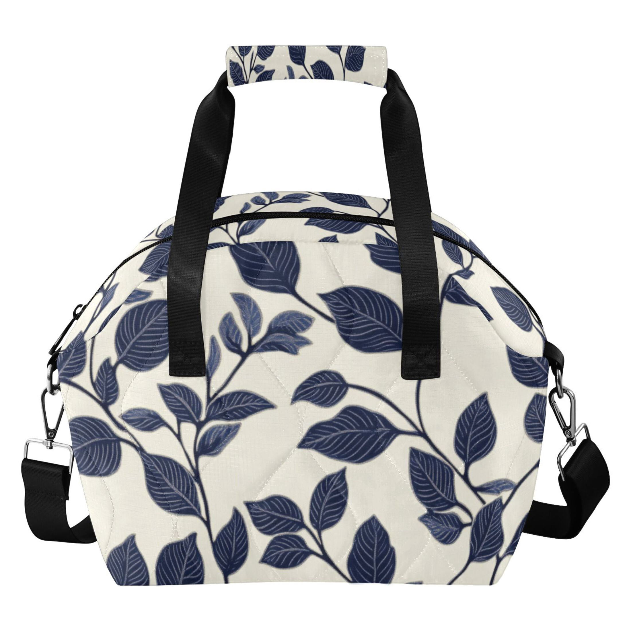 Blue Leaves Retro Style Insulated Lunch Bag Reusable Quilted Lunch Box ...