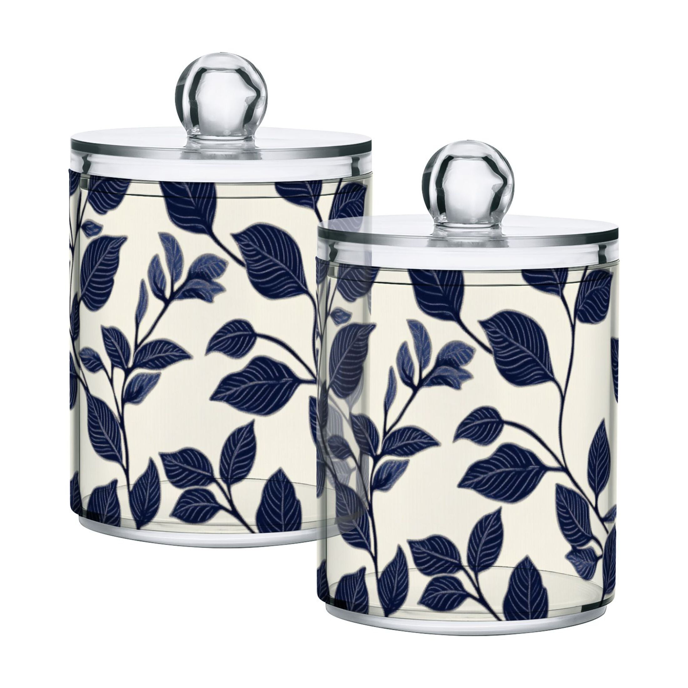Blue Leaves Retro Style Translucent Plastic Cans Storage Canisters with ...