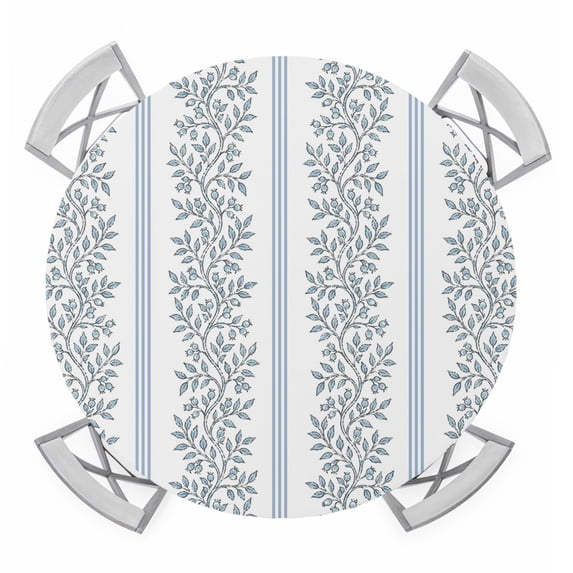 Blue Leaves Round Table Cover, Country Rustic Pastoral Leaf Vertical ...