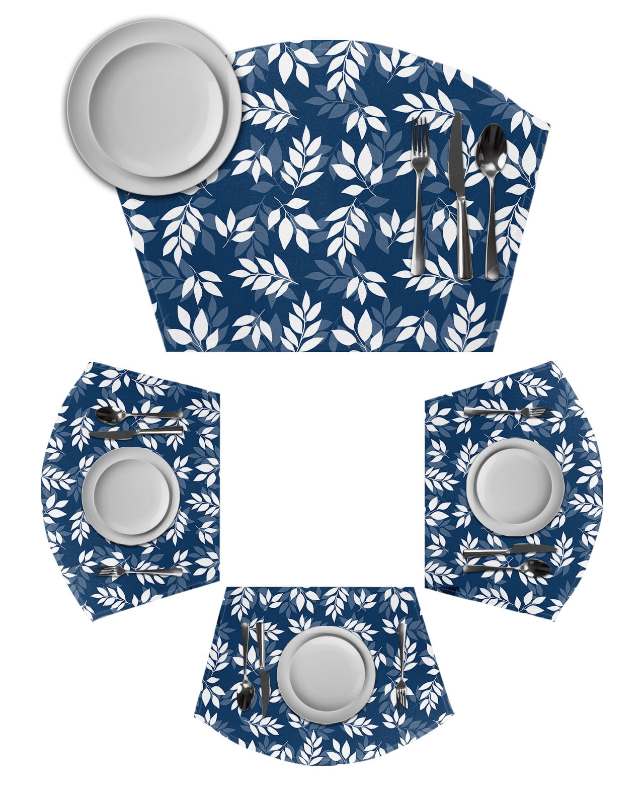 Blue Leaves Round Table Placemats Set of 6 Wedge Placemats, Farmhouse ...