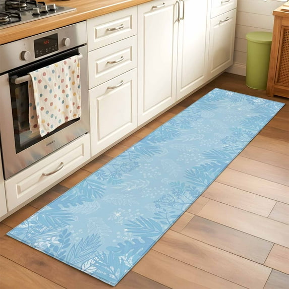 Blue Leaves Runner Rug 2x6 FT, Non Slip Hallway Carpet, Summer ...