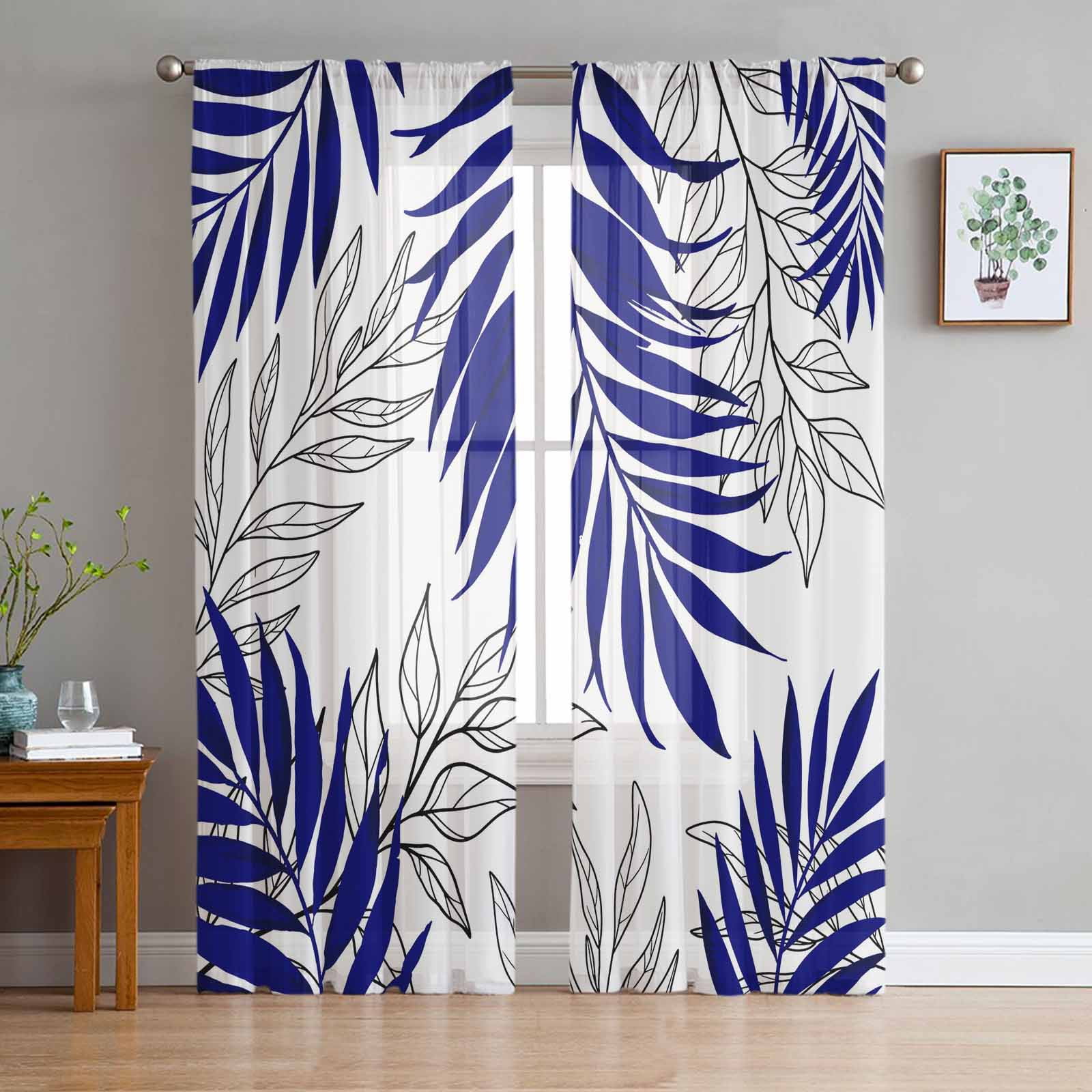 Blue Leaves Sheer Curtains 72 Inches Long 2 Panels Set, Window Sheer ...