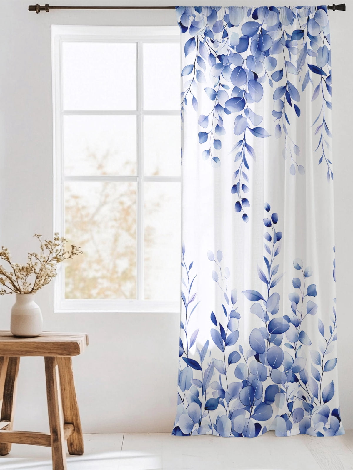 Blue Leaves Sheer Curtains 84 Inch Long 1 Panel Eucalyptus Leaf ...