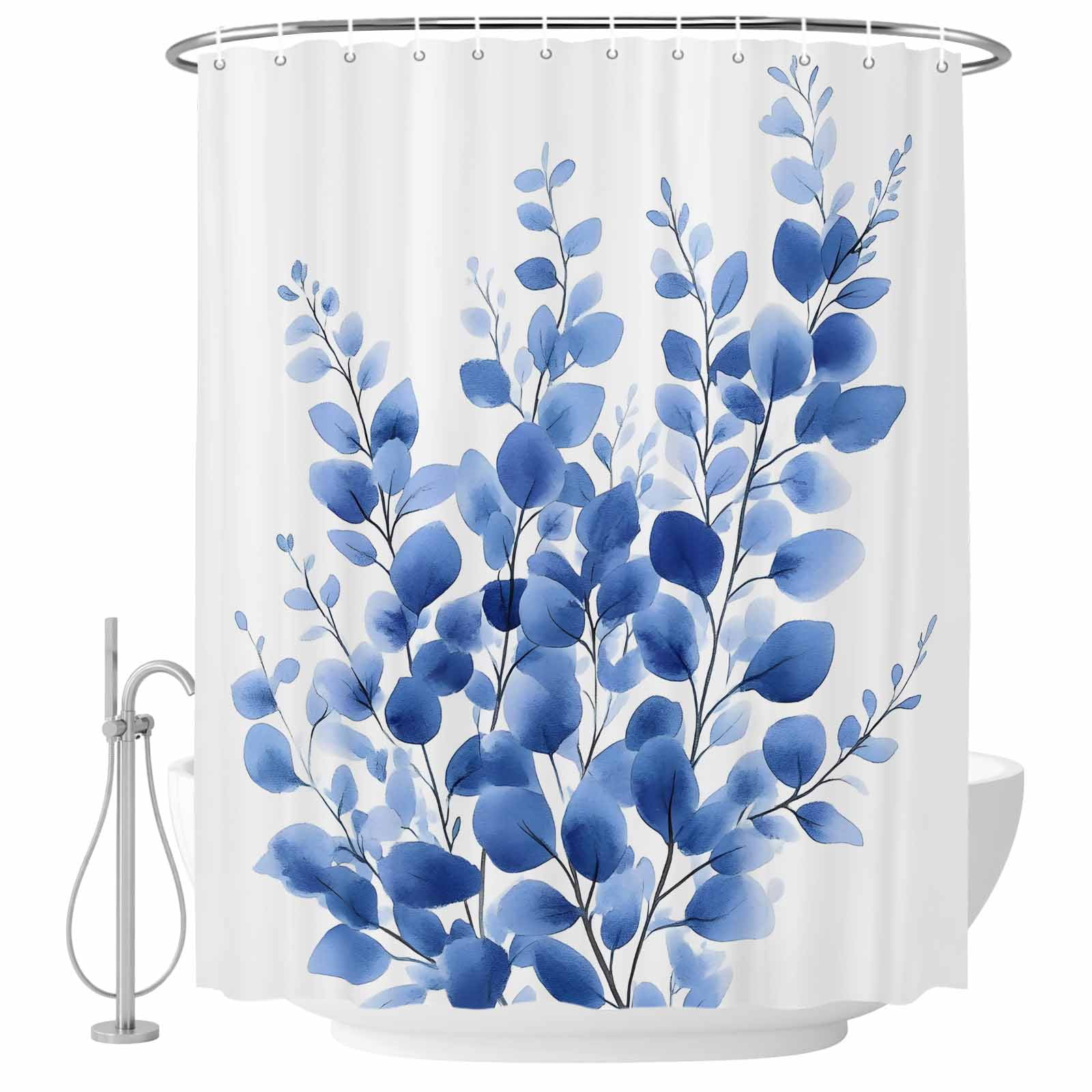 Blue Leaves Shower Curtain Set - 48" x 72" Washable Bathtub Curtain ...
