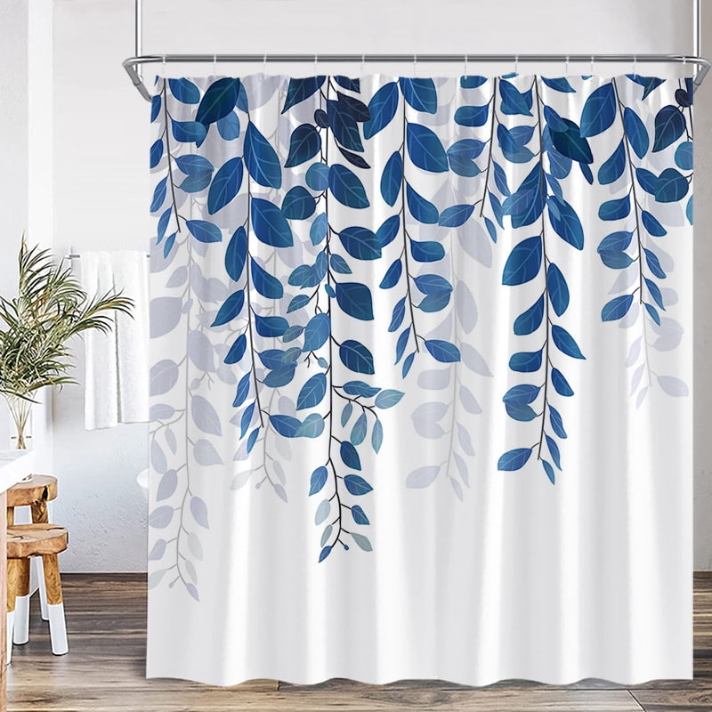 Blue Leaves Shower Curtain Watercolour Plant Eucalyptus Leaf Modern ...
