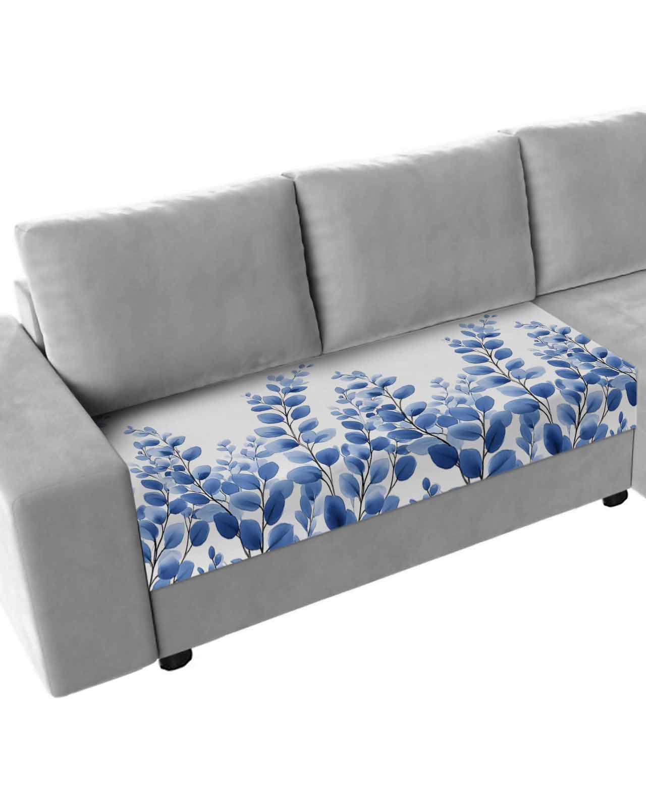 Blue Leaves Sofa Couch Cushion Covers Washable, Removable Stretchable ...