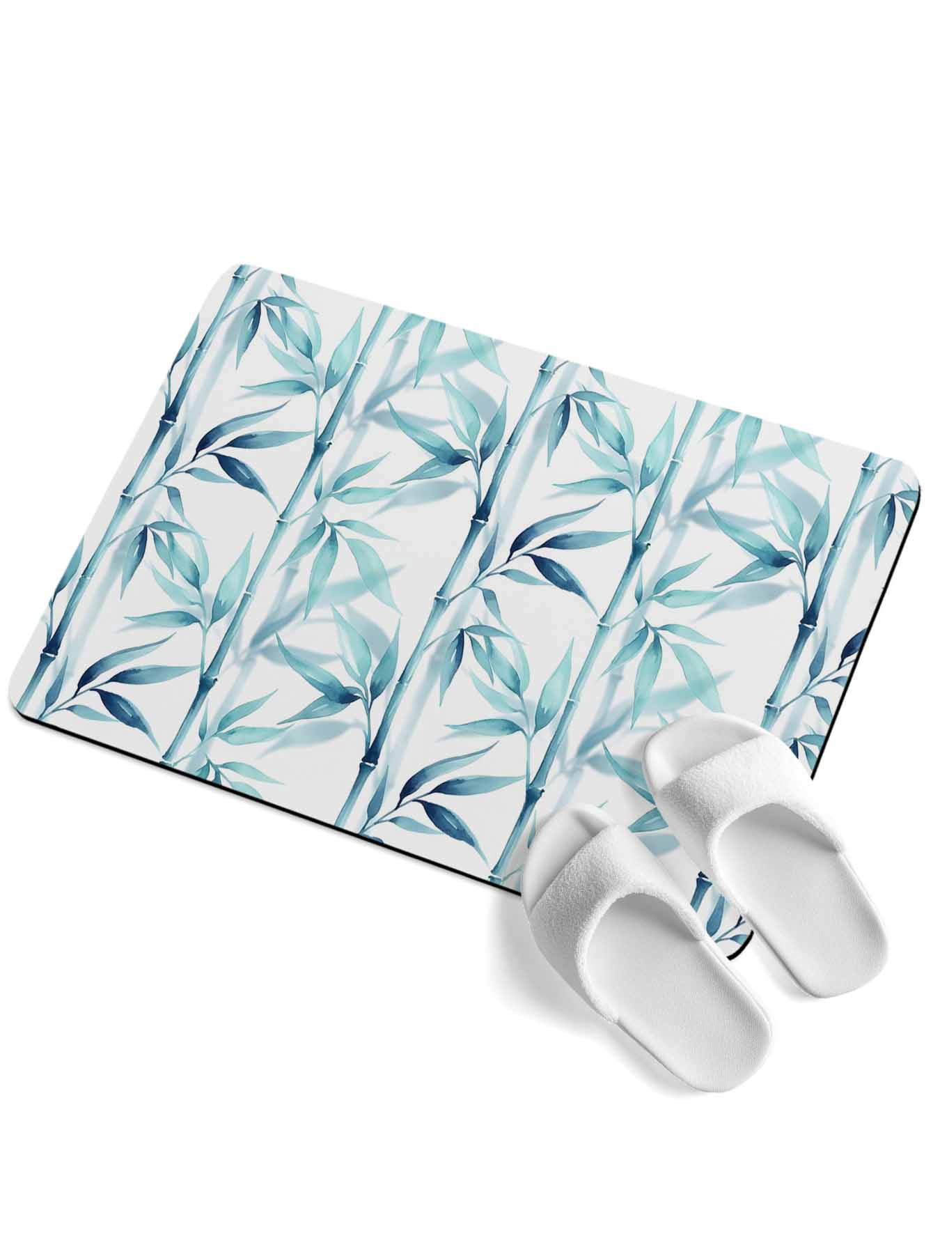 Blue Leaves Soft Diatomaceous Earth Mat, Minimalist Natural Style Ink ...