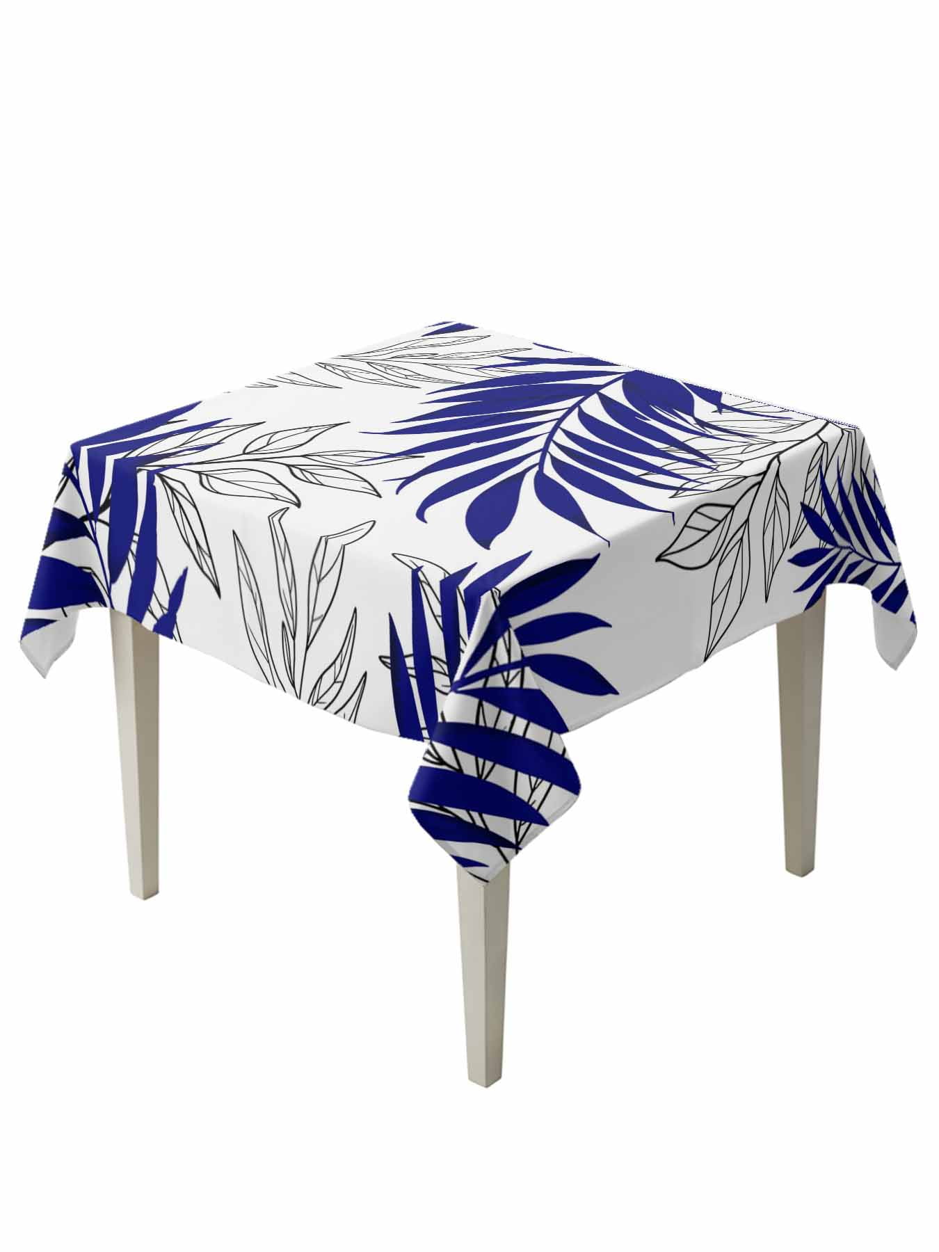 Blue Leaves Table Cloth, Abstract Modern Geometric Lines Simple Art ...