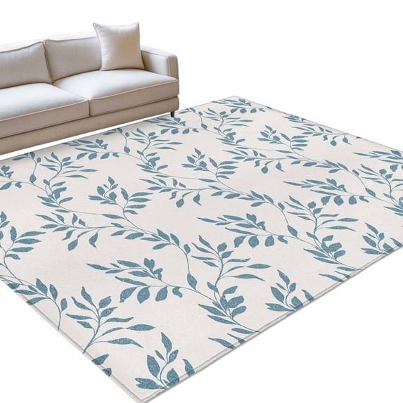 Blue Leaves Washable Rug 3x5 Area Rug for Living Room Bedroom Non Slip ...