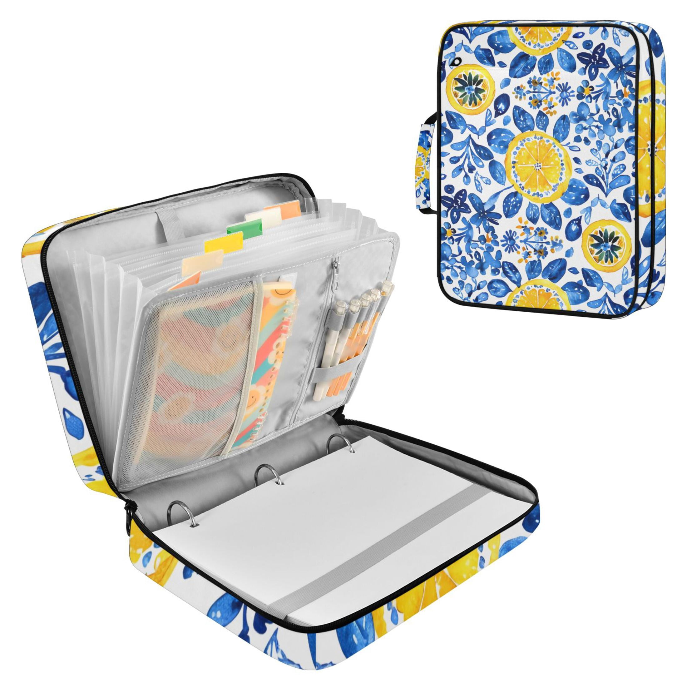 Blue Leaves Watercolor Lemon Accordion File Organizer Expanding File ...