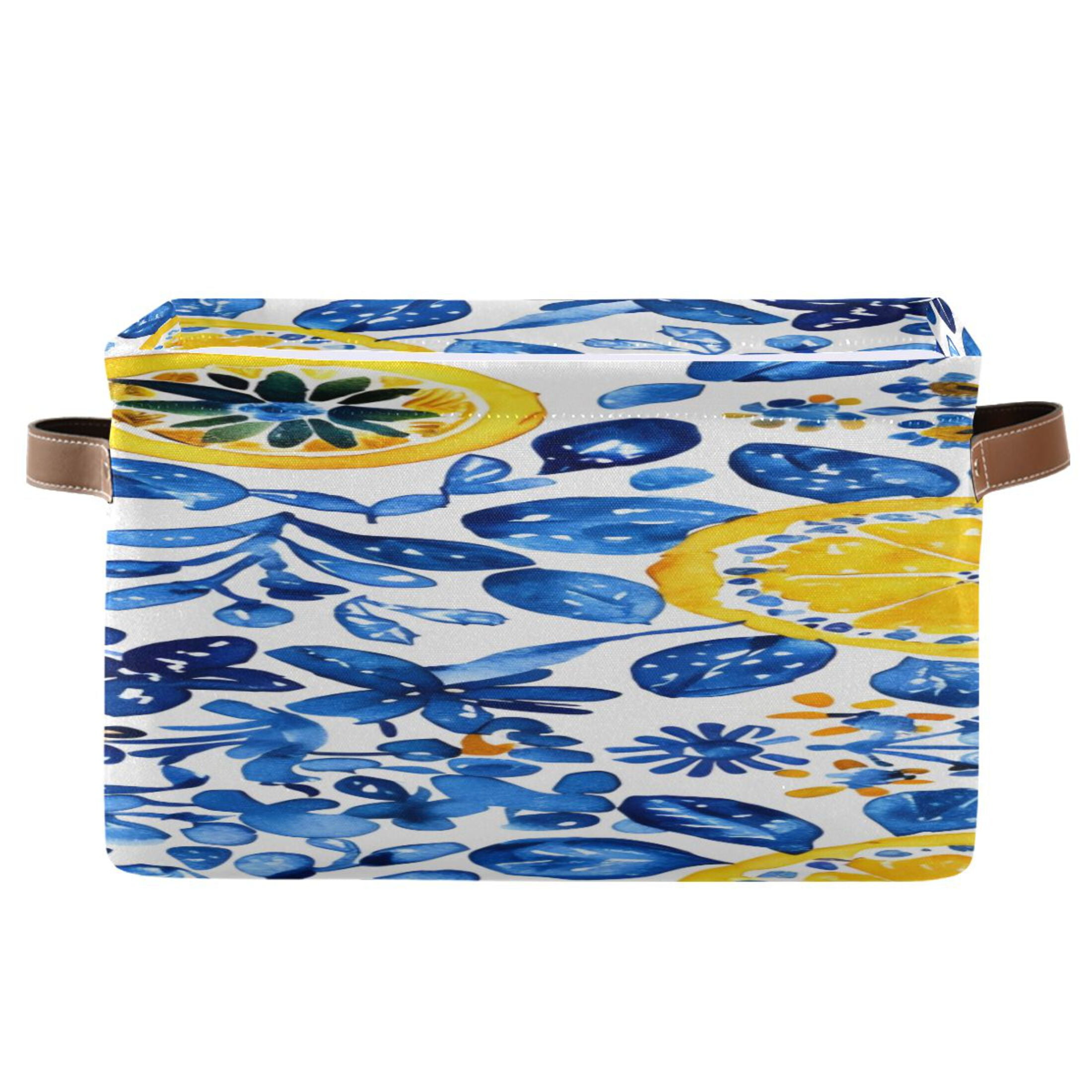 Blue Leaves Watercolor Lemon Square Storage Bins with Handles ...