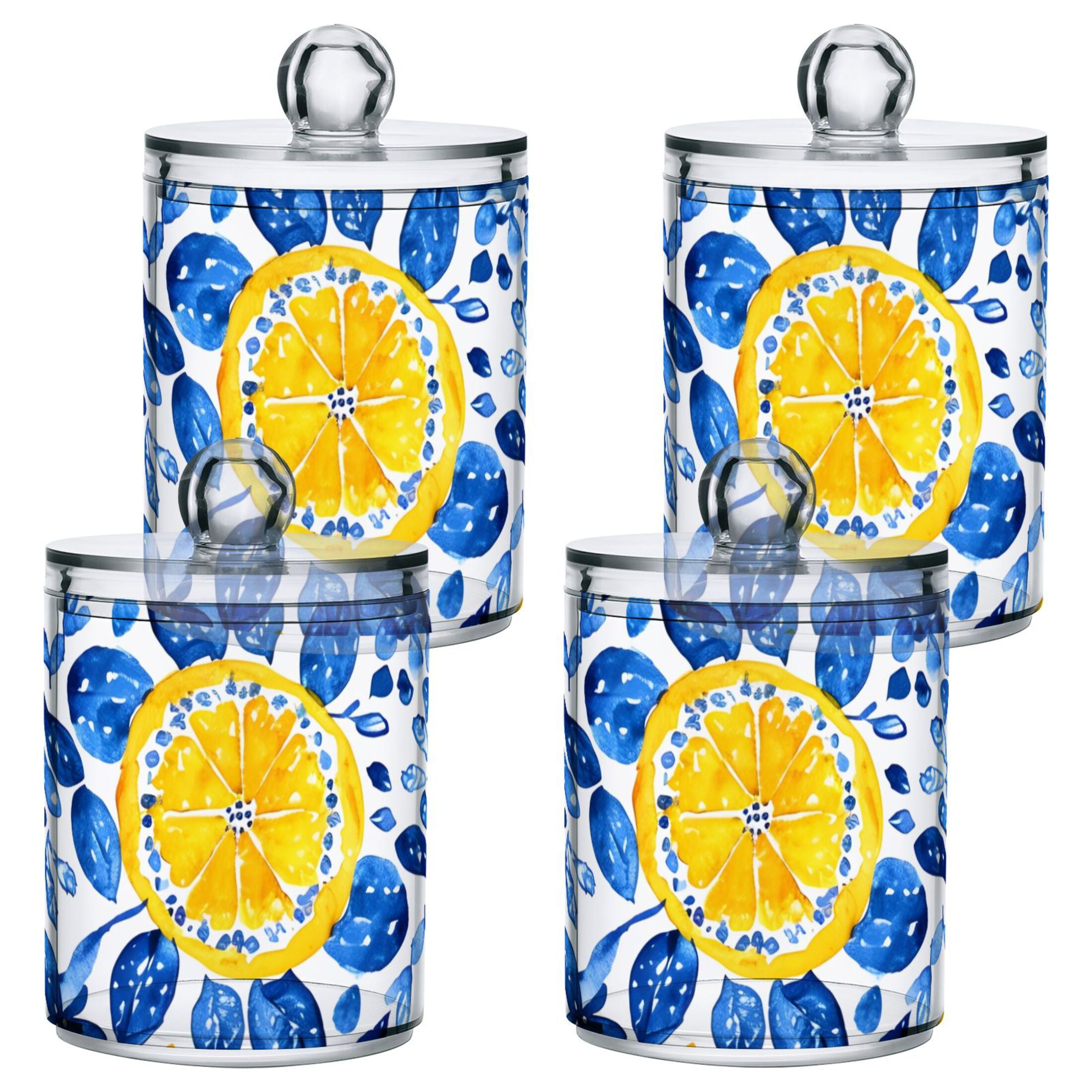 Blue Leaves Watercolor Lemon Translucent Plastic Cans Storage Canisters ...