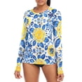 Blue Leaves Watercolor Lemon Women's Rash Guard Shirts UPF 50+ Sun ...