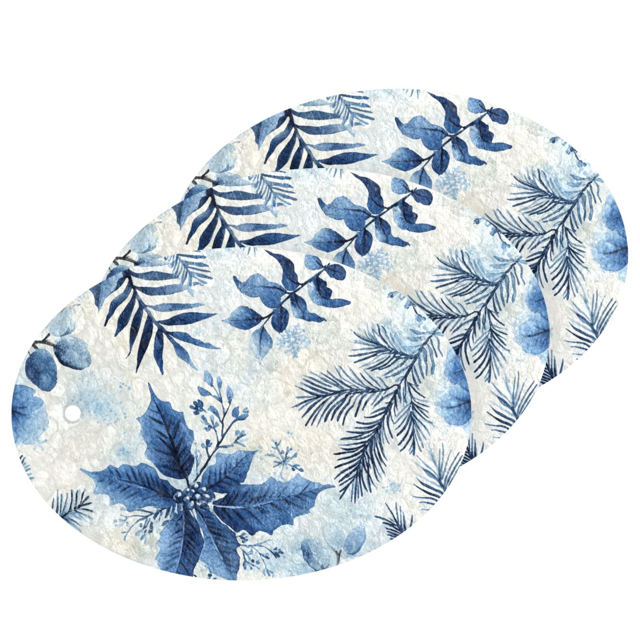 Blue Leaves and Flowers 3 Dish Sponges Bulk Delicate Clean Non Scratch ...