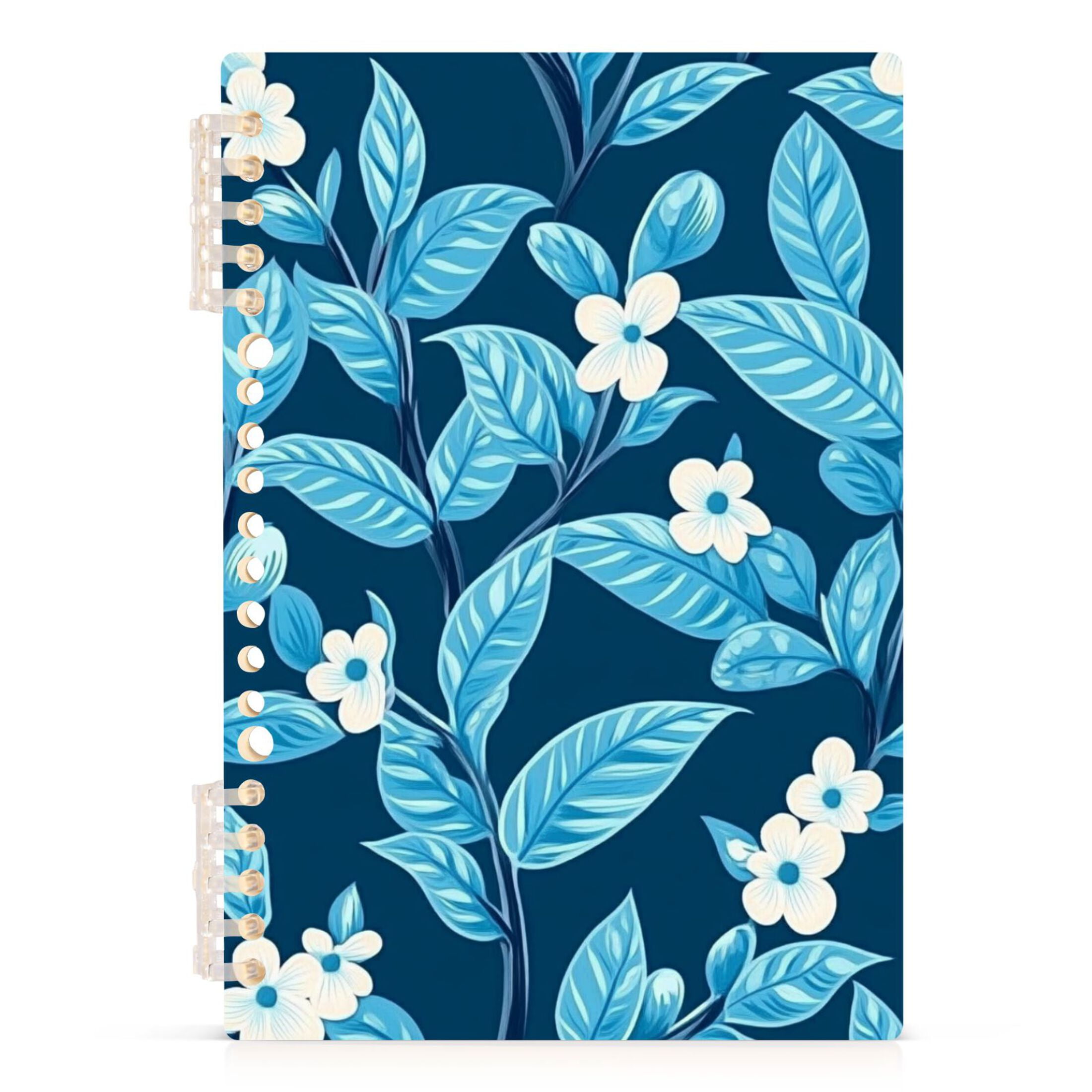 Blue Leaves and Little Flowers Lined Spiral Journal Notebook 60 Pages ...