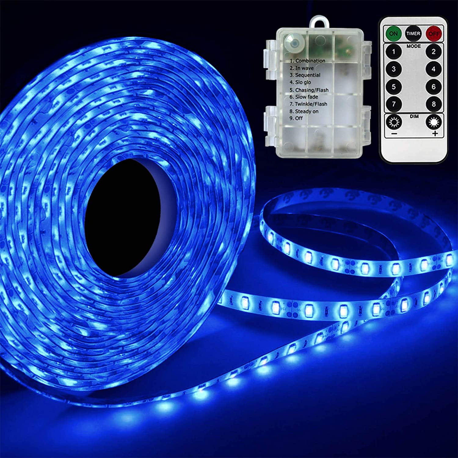 Blue Led Strip Lights Battery Powered Waterproof Self-Adhesive Light ...