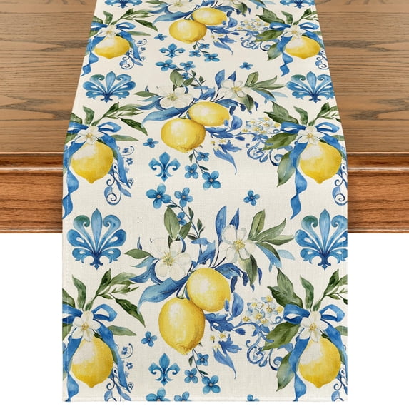 Blue Lemon Iris Table Runner, Summer Spring Kitchen Dining Room Decor ...