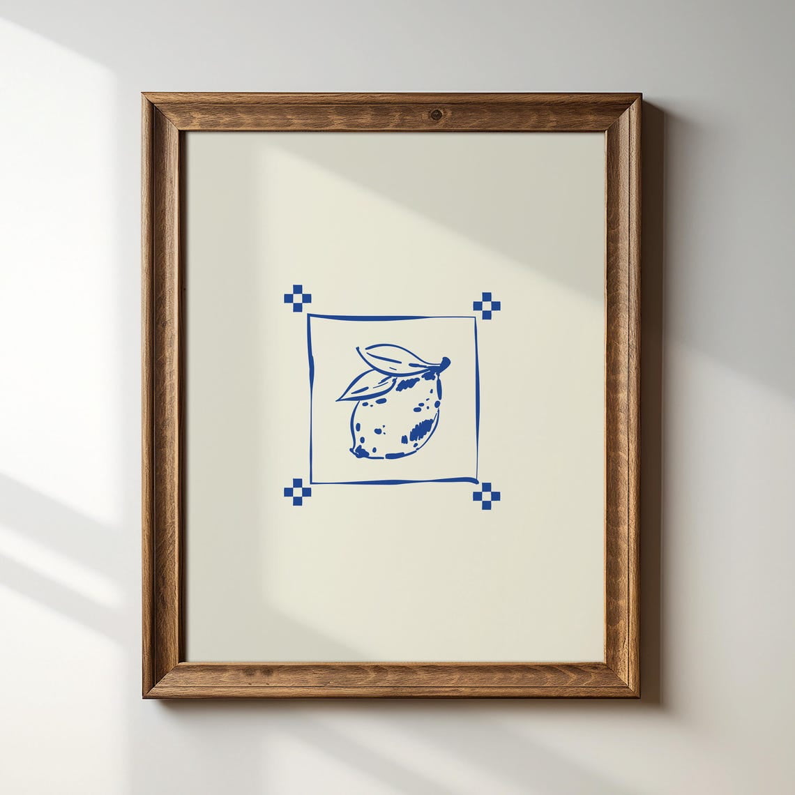 Blue Lemon Tile Doodle Line Illustration Print, Trendy Decor, Abstract ...