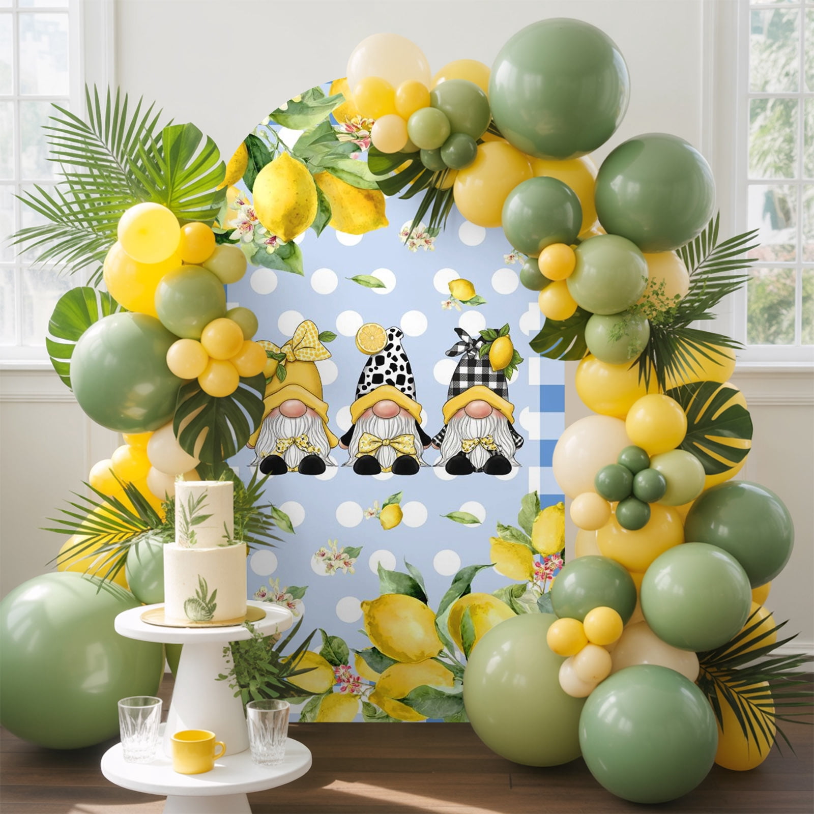 Blue Lemons Arch Backdrop Cover, 7.2FT, Gnomes Summer Fruit Flower ...
