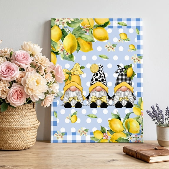 Blue Lemons Canvas Wall Art for Living Room, Gnomes Summer Fruit Flower ...