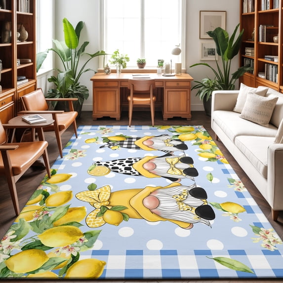 Blue Lemons Washable Area Rug 8 x 10 ft Gnomes Summer Fruit Flower ...