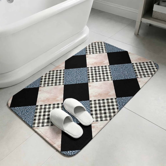Blue Leopard Black Plaid Bathroom Rugs Non Slip Washable Bath Mat ...