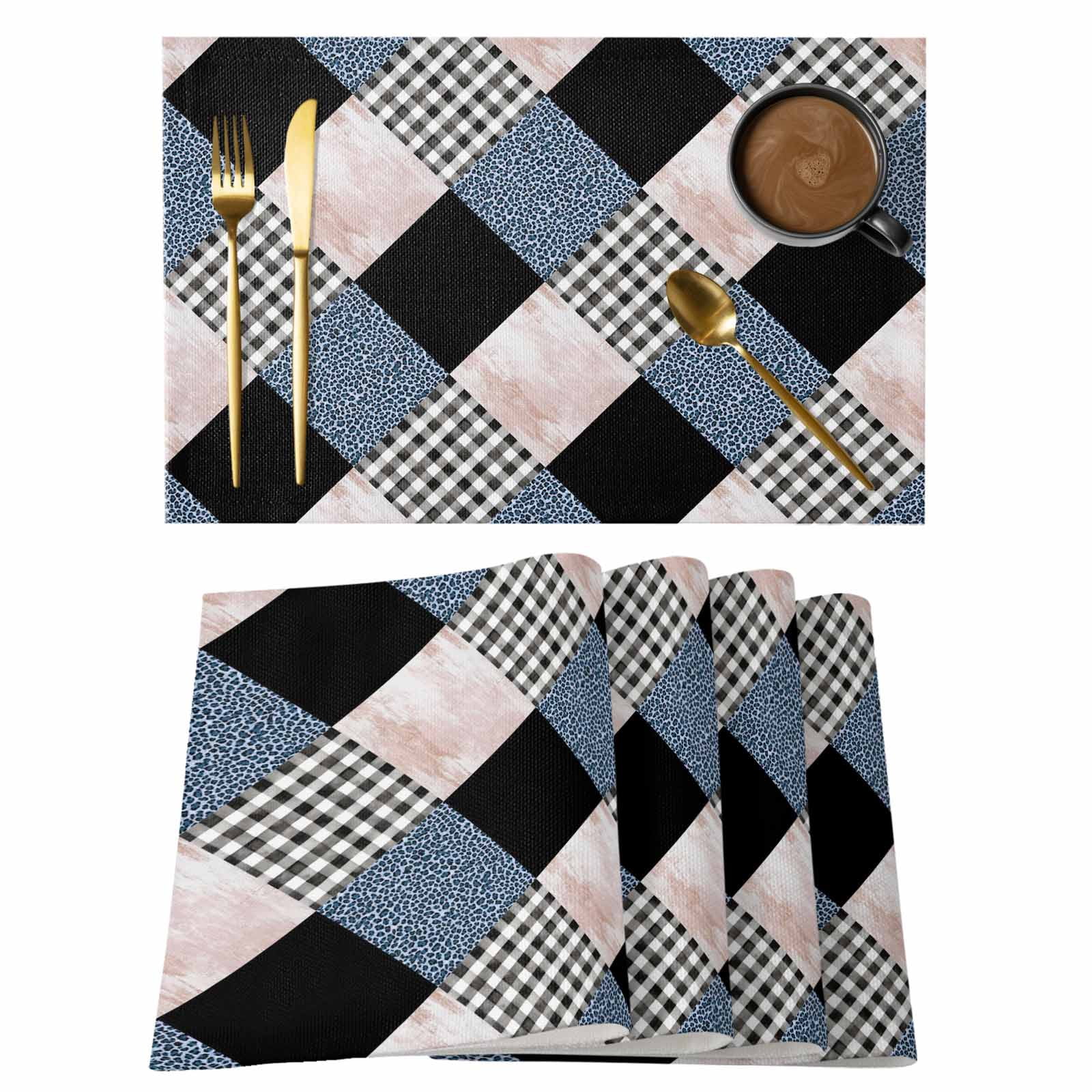 Blue Leopard Black Plaid Placemats Set of 12 Geometric Diamond ...
