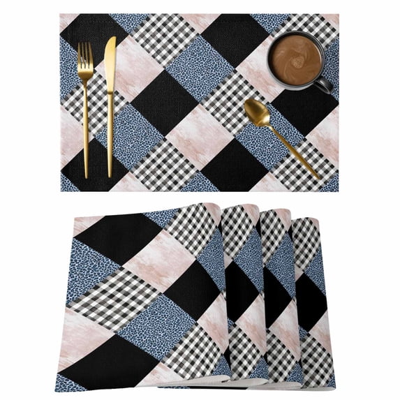 Blue Leopard Black Plaid Placemats Set of 12 Geometric Diamond ...