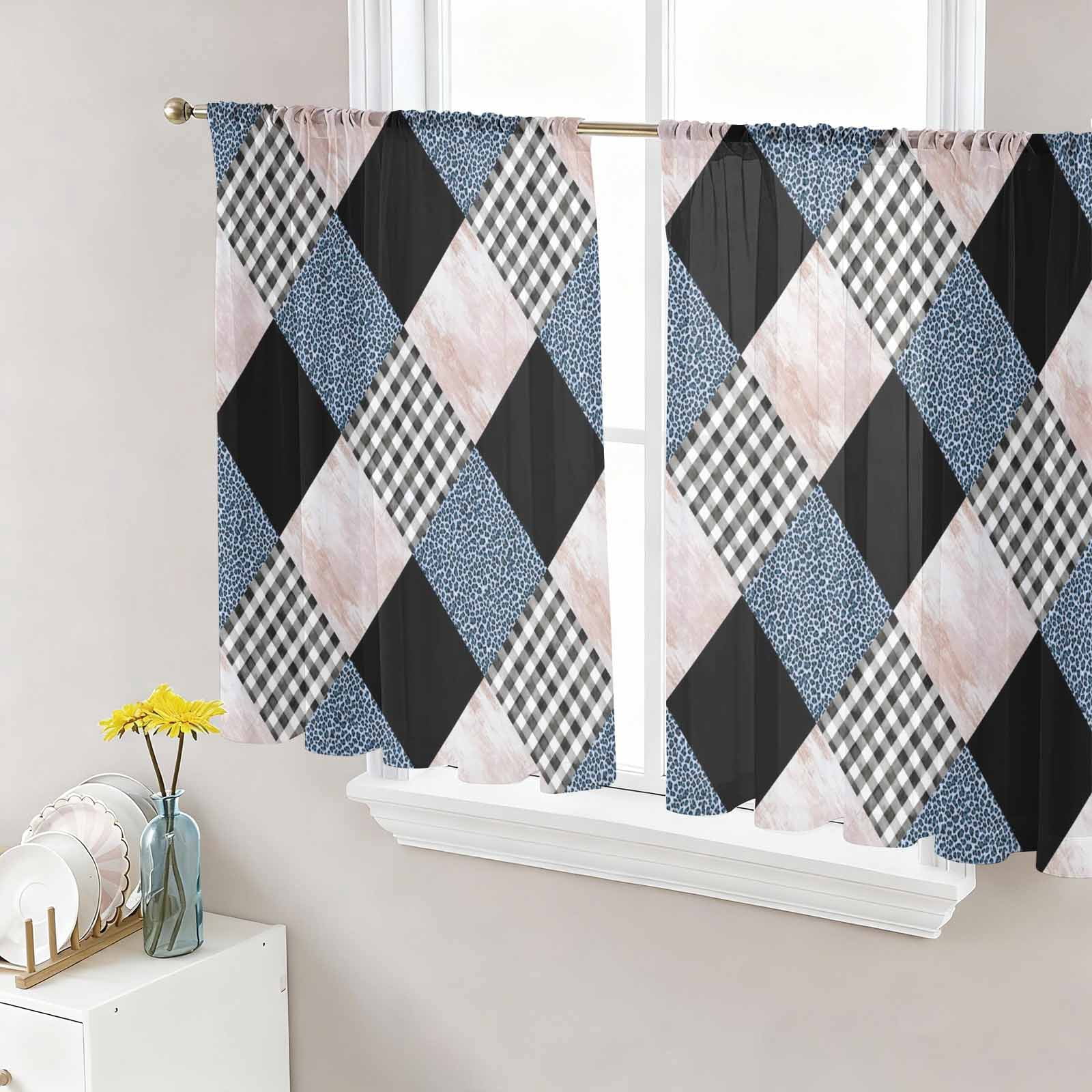 Blue Leopard Black Plaid Sheer Curtains for Living Room Bedroom ...