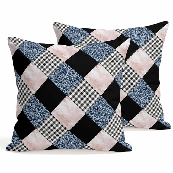 Blue Leopard Black Plaid Throw Pillow Covers 20 x 20 Inch Pillow Covers ...