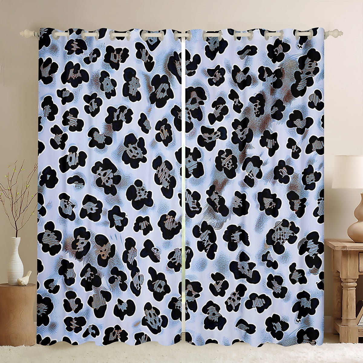 Blue Leopard Curtains 2 Panels Teens Adult,Geometric Striped Window ...