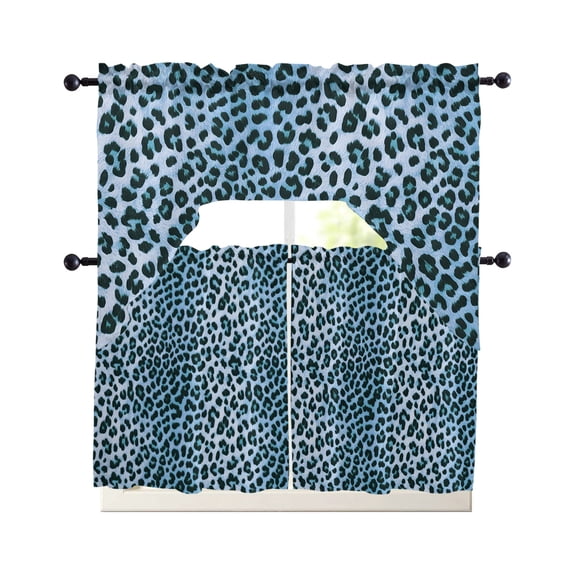 Blue Leopard Kitchen Curtains Set for Windows 3 Piece Cafe Curtains 24 ...