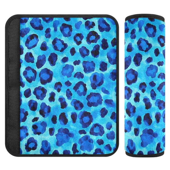 Blue Leopard Pattern Car Seat Belt Covers 2 Pack Soft Flannel Padded ...