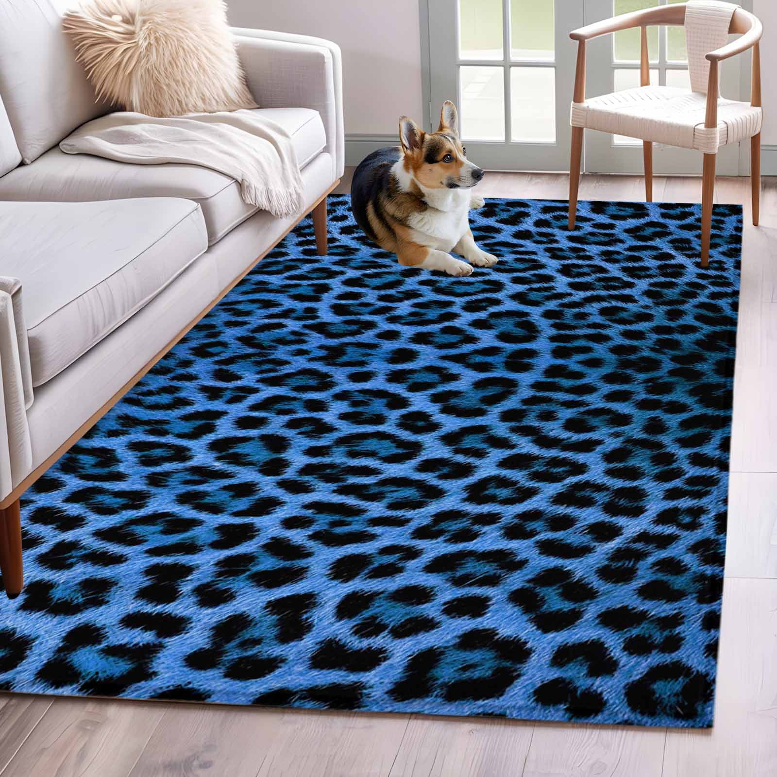 Blue Leopard Print Area Rug 4x6 Washable Rug Non Slip Vintage Abstract ...
