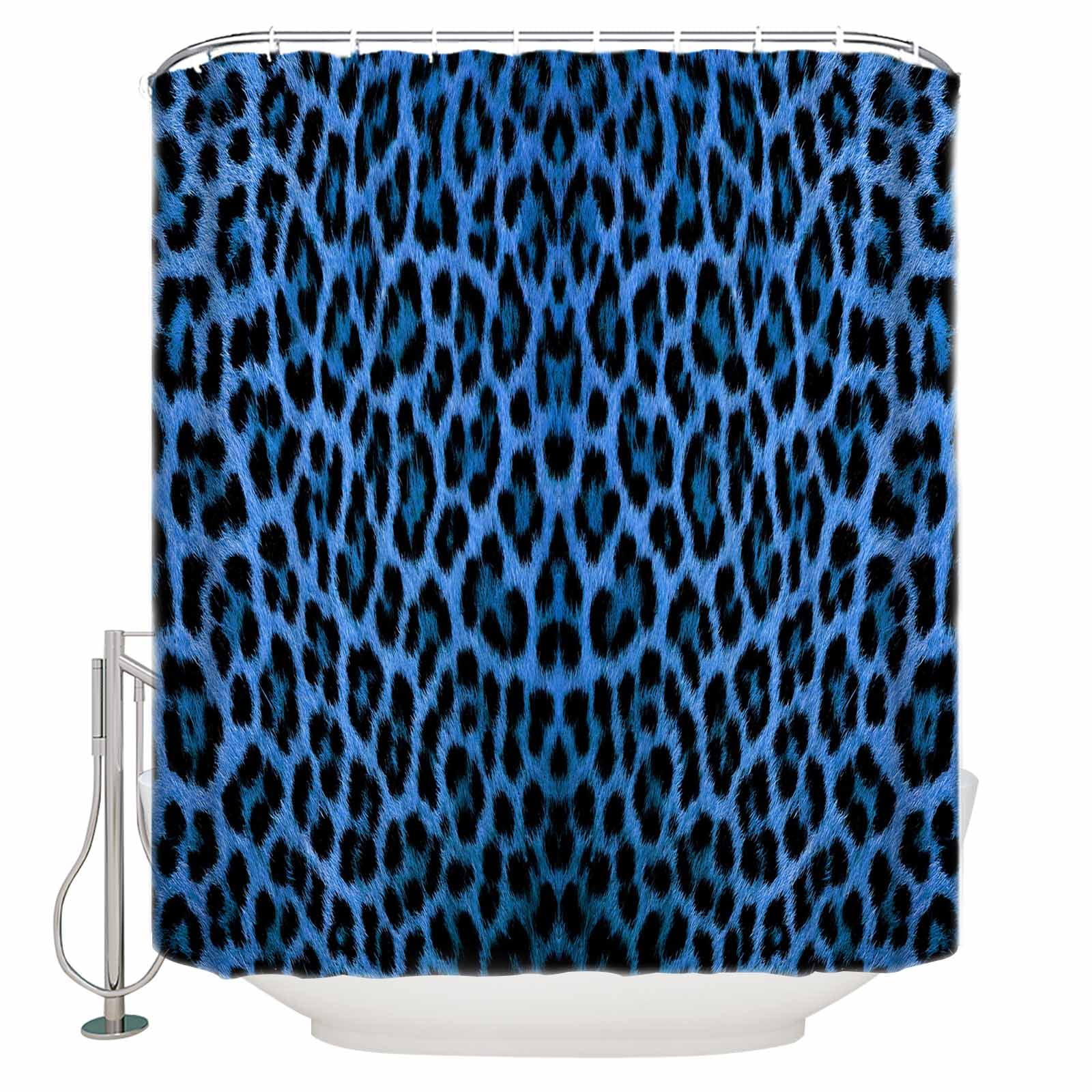 Blue Leopard Print Bathroom Shower Curtains with 12 Hooks Polyester ...
