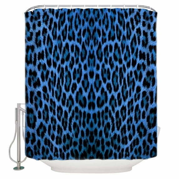 Blue Leopard Print Bathroom Shower Curtains with 12 Hooks Polyester ...