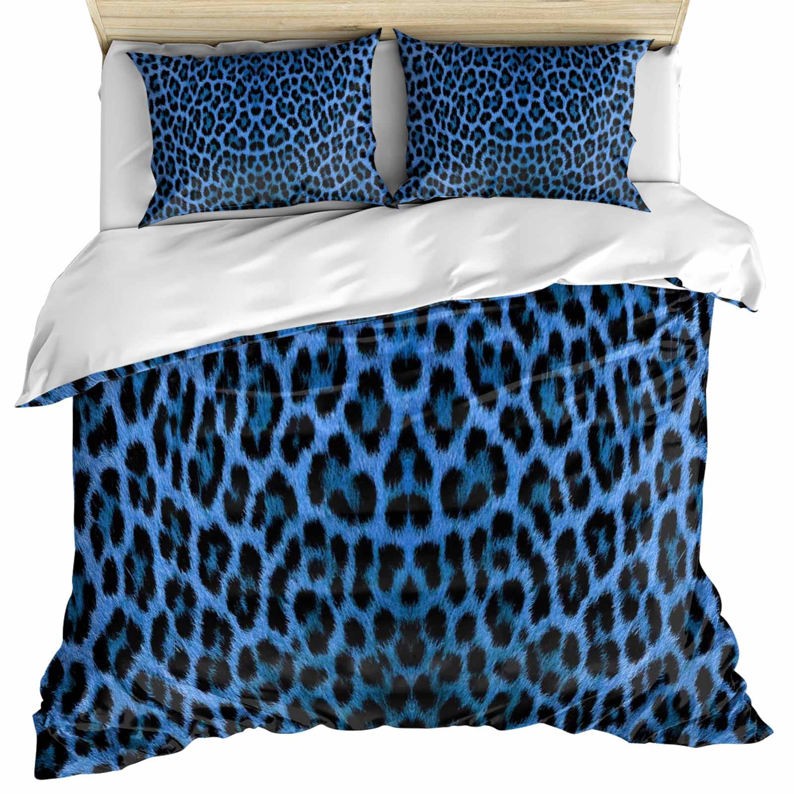 Blue Leopard Print Bedding 3 Piece Duvet Cover Set Full Size, Vintage ...
