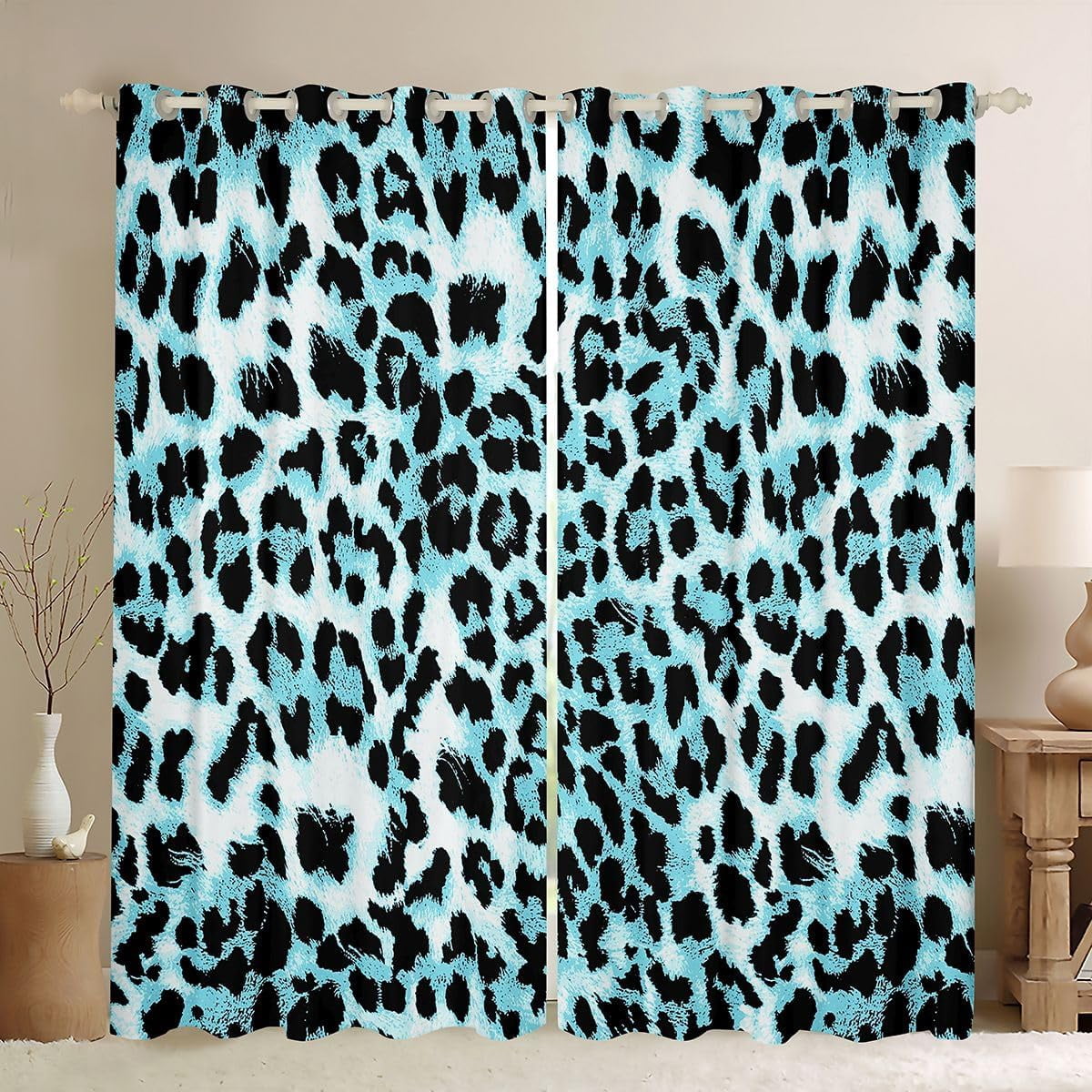 Blue Leopard Print Blackout Curtains 2 Panels,52"x63" Cheetah Window ...