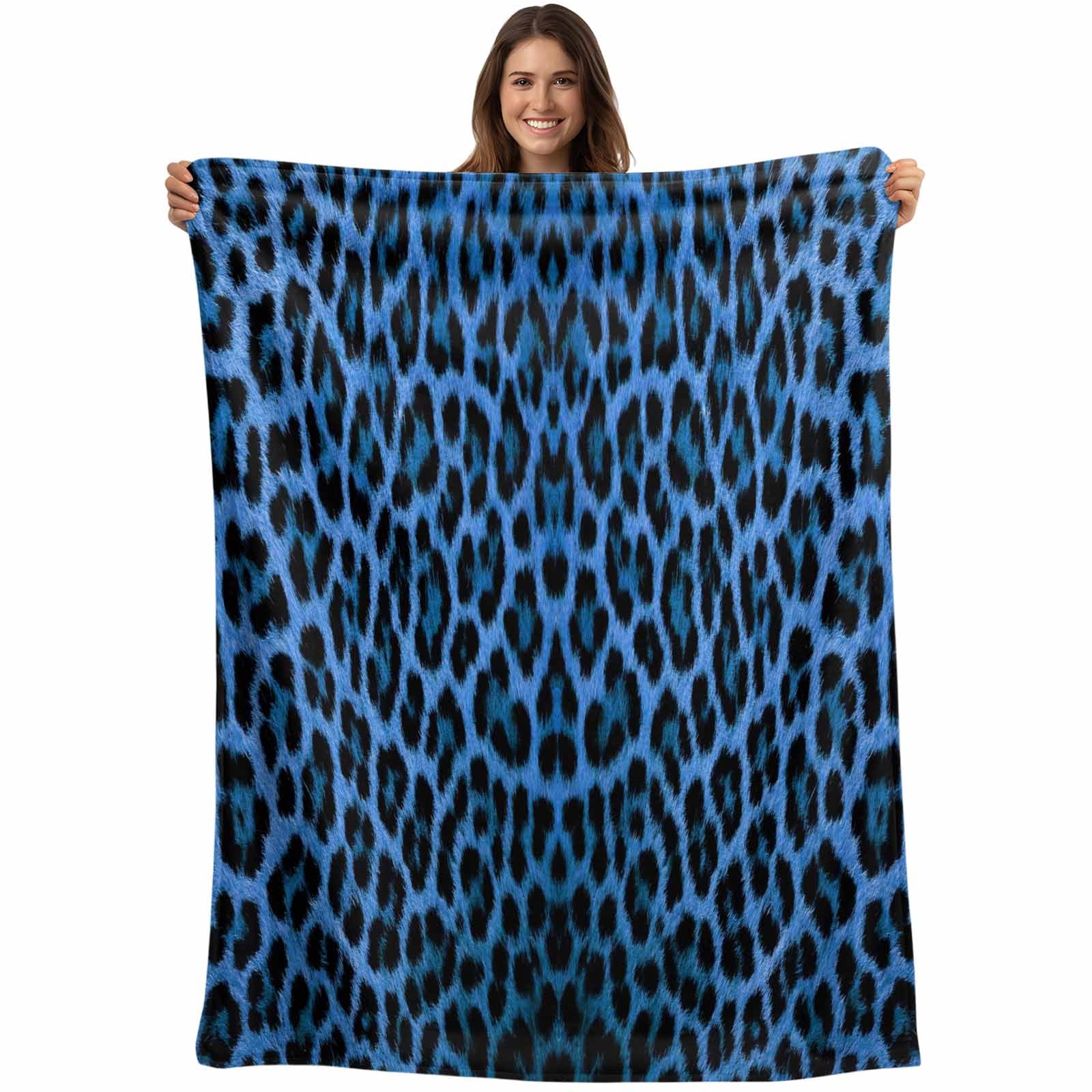 Blue Leopard Print Blanket Soft Cozy Warm Throw Blanket for Couch ...
