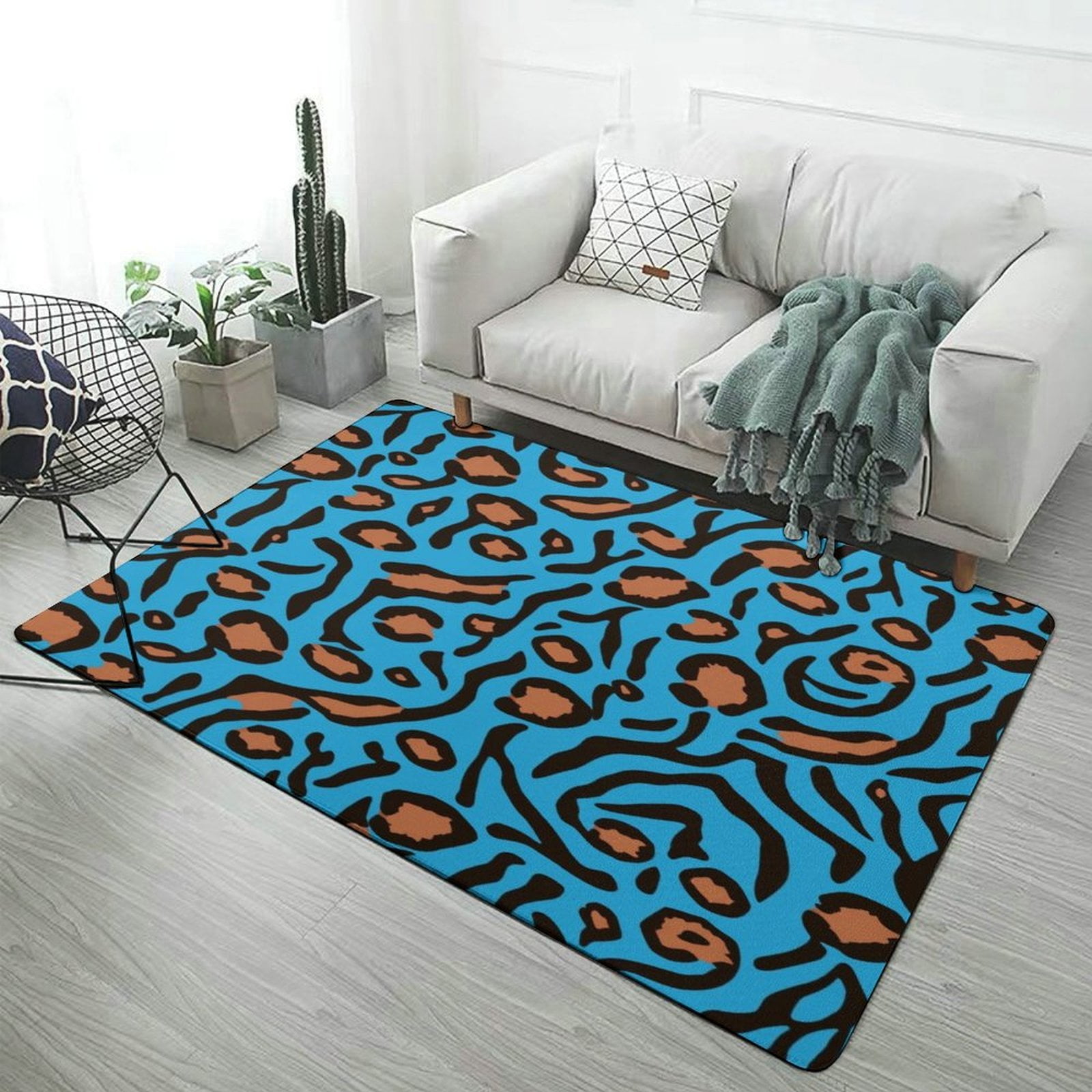 Blue Leopard Print Carpet Large Size Living Room American Style Rugs ...