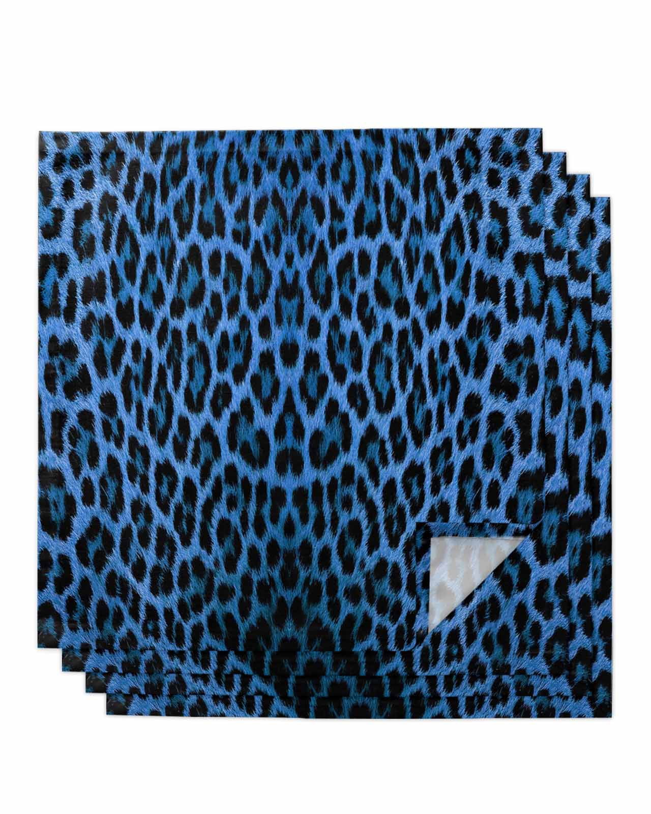Blue Leopard Print Cloth Napkins Set of 4 Reusable Dinner Napkins ...
