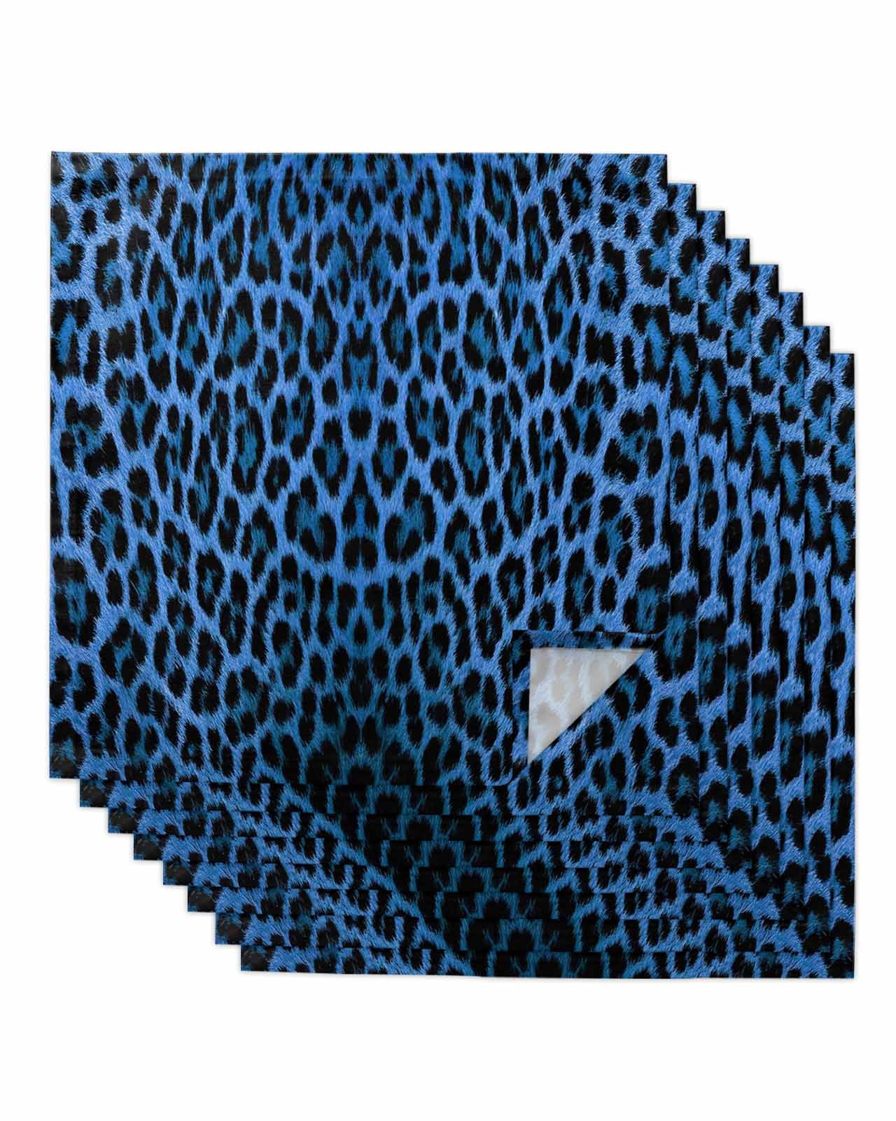 Blue Leopard Print Cloth Napkins Set of 8 Reusable Dinner Napkins ...