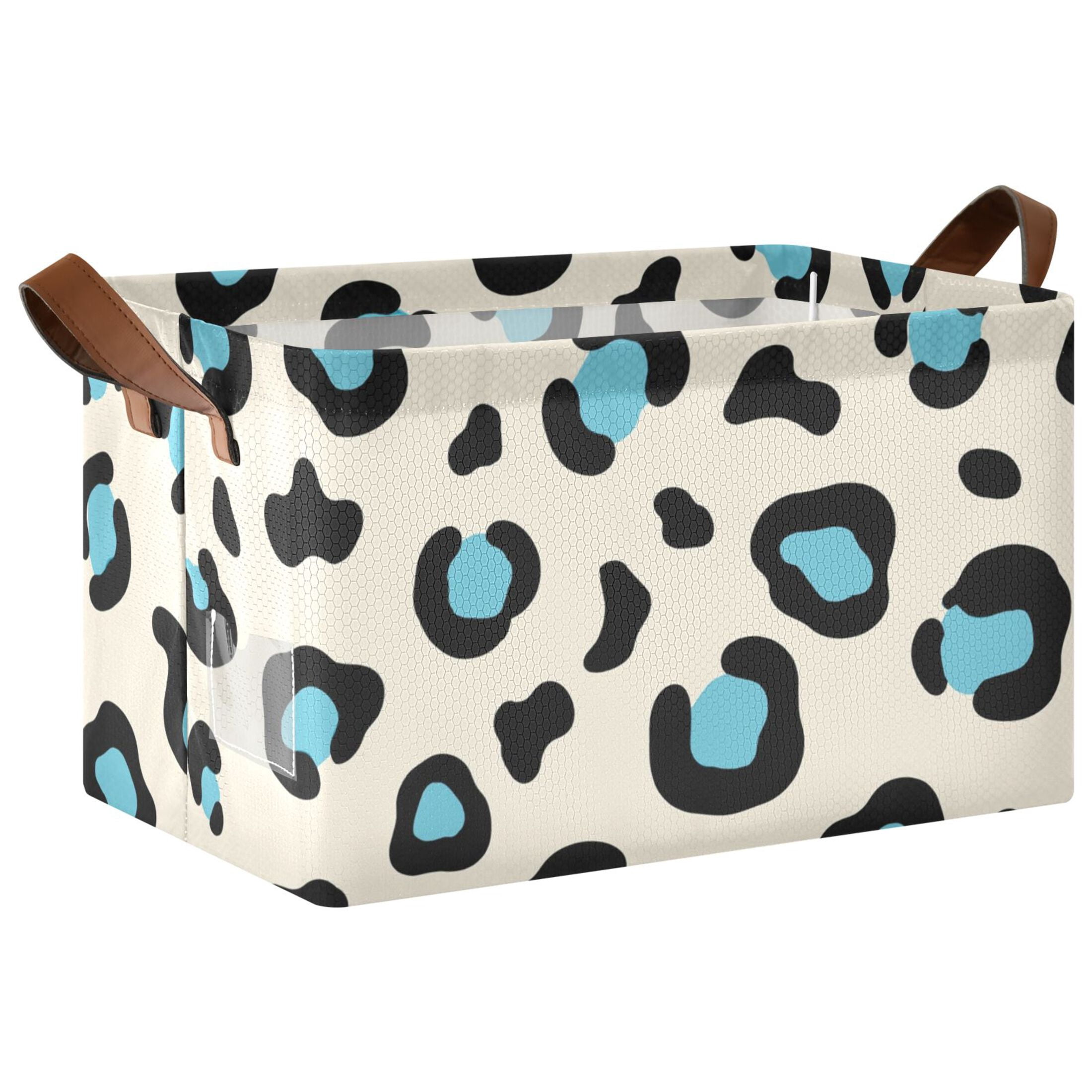 Blue Leopard Print Collapsible Storage Bin Open Home Shelf Basket Water ...
